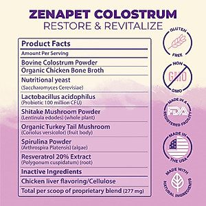 Zenapet Cat Colostrum Plus Superfood Supplement, 240 Day Supply Bovine Colostrum Powder, Cat Probiotic for Immune Support, Digestive Health, Allergy Relief, Joint Support, and Skin/Coat Health