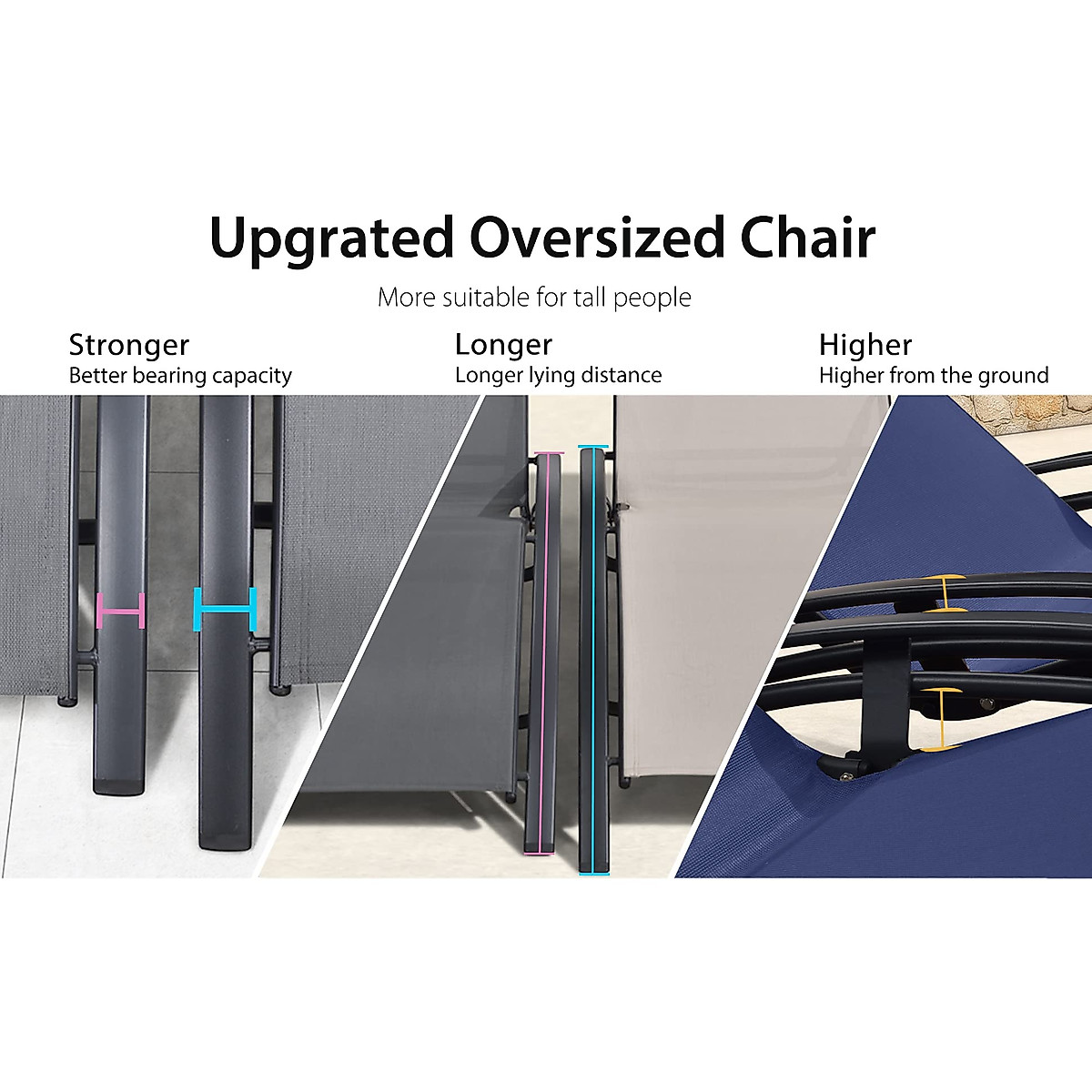 PURPLE LEAF Patio Oversized Chaise Lounge Chair Set with Side Table Pool Adjustable Recliner Chairs for Outside Beach Outdoor Sunbathing Tanning Poolside Lounger Chair