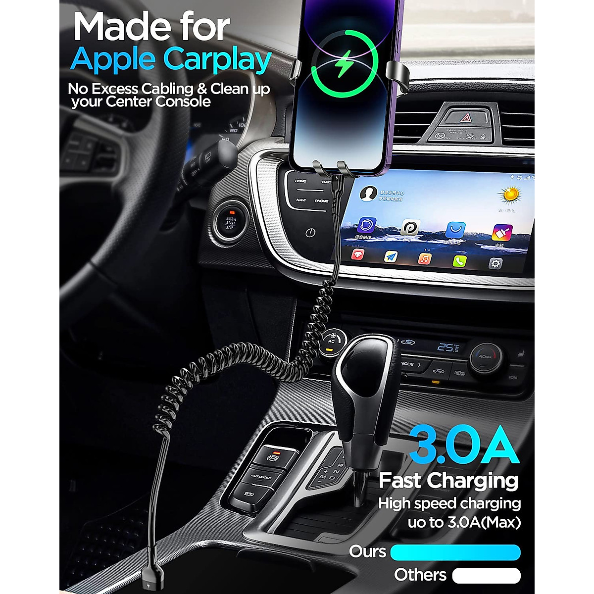 AICase Coiled Lightning Cable for Car 2 Pack, Coil iPhone Charger Cable Compatible with iPhone 14 Pro Max/13 pro max/12 Pro/12/11/XS/XS Max/XR/X/8/8 Plus/Pad_3.2 ft