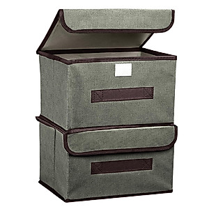 PATIKIL Fabric Collapsible Storage Bin 10.2 x 7.5 x 6.3 Inch, 2 Pcs Foldable Storage Box Cube with Lids and Handle Organizer Container for Home Bedroom Closet Clothes, Grey