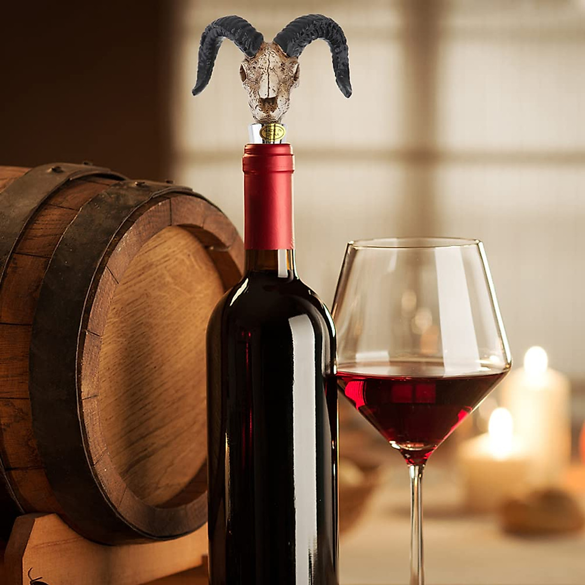 SEWACC 2pcs Decorative Wine Stoppers Animal Skull Champagne Bottle Stopper Gothic Goat Wine Stopper for Christmas Ball Party Bar Black