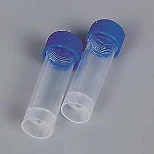 50 Pieces 5ml Clear Plastic Graduated Vial Tube with Blue Screw Caps Cold Storage Plastic Storage Container Test Tubes Plastic Centrifuge Tubes Conical Bottom Standing Plastic Vial