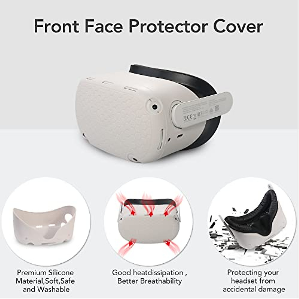 Controller Grips Cover for Oculus Quest 2, VR Facial Vent Interface Bracket,2pcs PU Leather Foam Cushion, Lens Protector, Anti-Leakage Nose Pad,VR Shell Cover VR Accessories for Oculus Quest 2