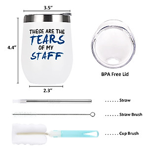Qtencas Bosses Day Gift, These Are The Tears of my Staff Funny Wine Tumbler, Bosses Gift for Bosses Employees Workers Friends Coworker Men Women, Boss Insulated Tumbler for Christmas(12oz, White)