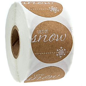 Let It Snow Holiday Stickers / 500 Brown Kraft Winter Snowflake Labels / 1.5" Christmas Card Envelope Seals