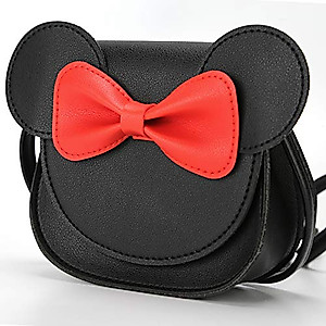 QiMing Little Mouse Ear Bow Crossbody Purse,PU Shoulder Handbag for Kids Girls Toddlers(Black1)