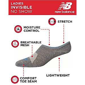 New Balance Women's Invisible No Show Non-Slip Liner Socks (6 Pack), Size 4-10, Solid White
