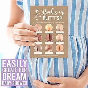 Hadley Designs Rustic Baby Shower Games Gender Neutral - 2 Games Double Sided, 25 Love Or Labor Baby Shower Game, 25 Boobs Or Baby Butts Game, Gender Reveal Games for Guests, Baby Shower Games Funny