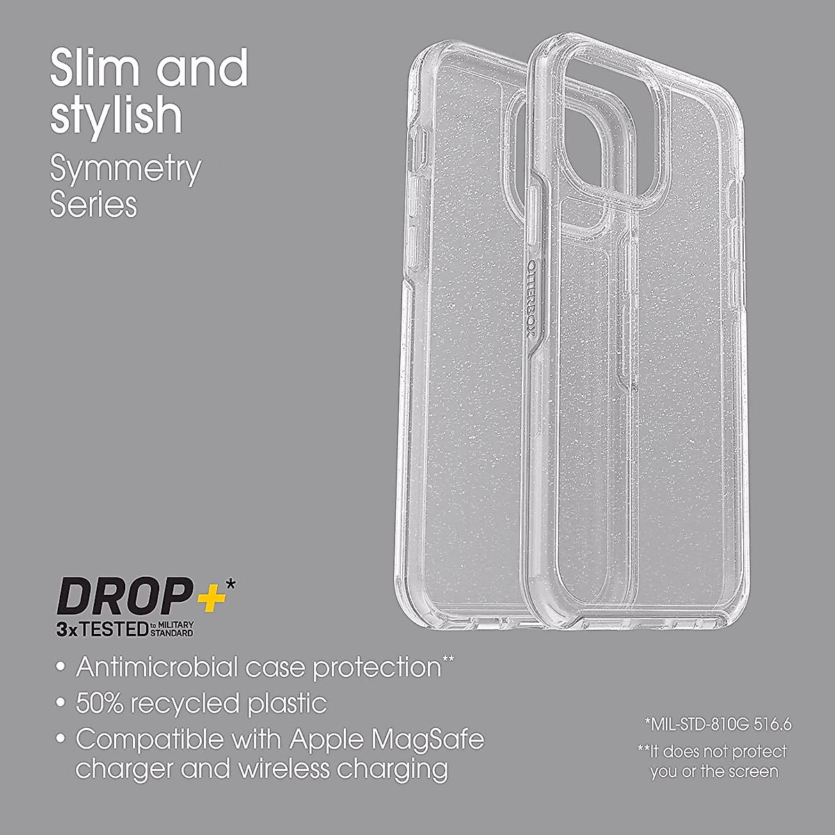 OtterBox iPhone 13 Pro Max & iPhone 12 Pro Max (Only) - Symmetry Clear Series Case - STARDUST - ultra-sleek - wireless charging compatible - raised edges protect camera & screen - Non-Retail Packaging