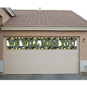 Large Camouflage We Will Miss You Sign Banner Retirement Party Graduation Party Going Away Party Office Work Party Farewell Party Supplies Decorations (9.8 x 1.6 ft)