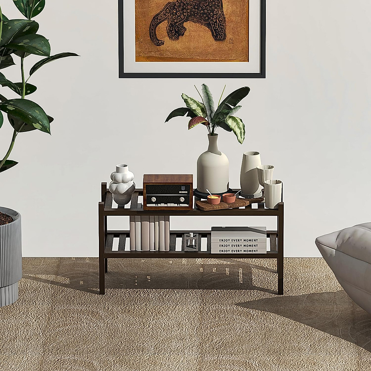 Shoe Rack 2-Tier Organizer-Stackable Storage Shelf with Multi-Function Combinations-Free Standing Bamboo Shoe Racks for Closet,Entryway,Hallway,Bathroom,Living Room Shoe Organization (Brown,2-Tier)