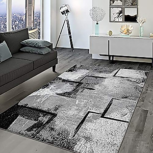 Grey White Area Rug Modern Design with Abstract Paint Effect, Size: 6'7" x 9'6"