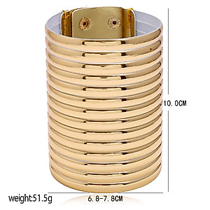 2 Pcs/Set African Gold Snap Bangle Bracelets Punk Gothic Metal Buckle Wide Leather African Ethnic Jewelry Statement Cuff for Women-Smooth