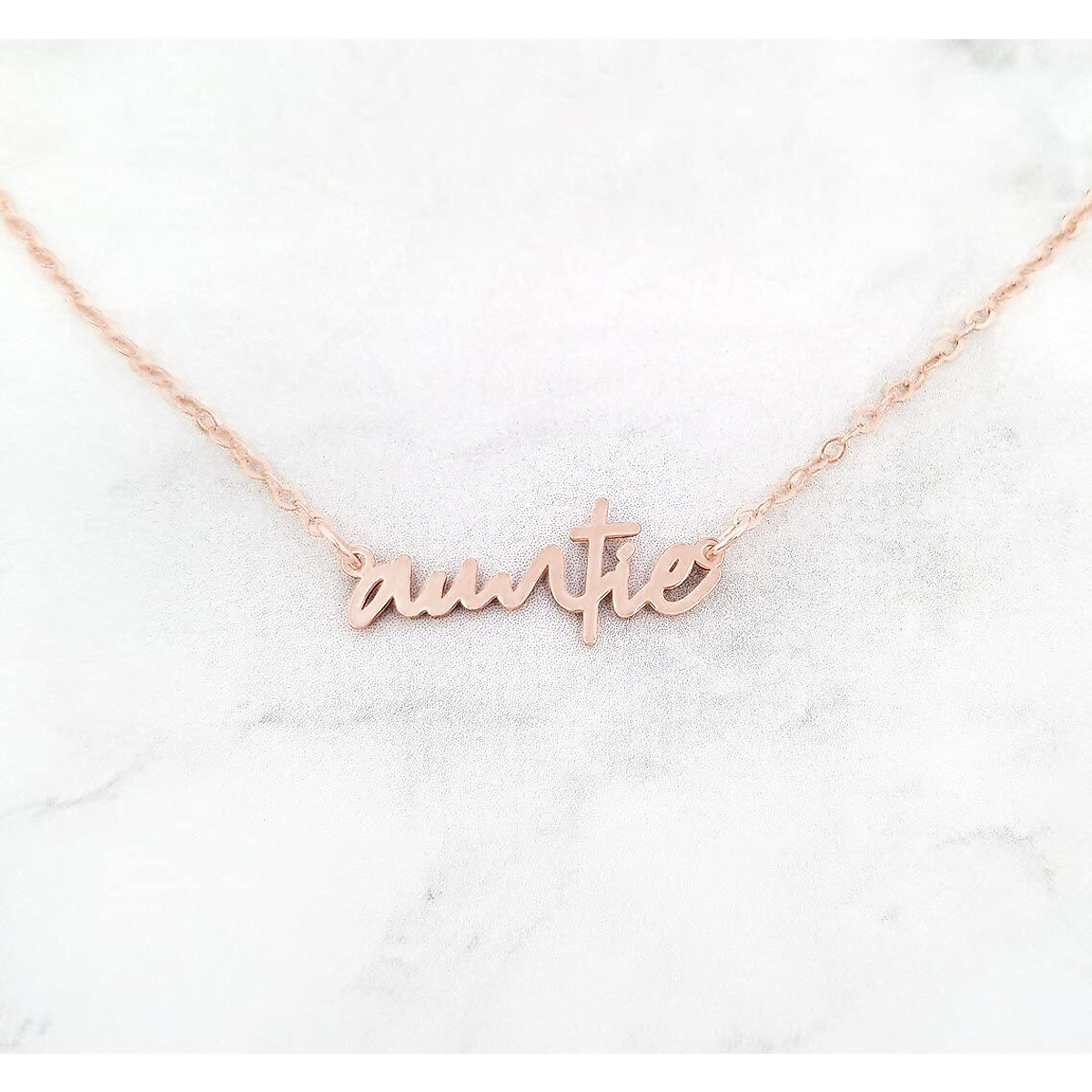 Dainty Mama, Auntie Pendant Necklace for Women, 925 Sterling Silver, Gold, or Rose Gold, Pretty Mothers Day Gift for Mom or Aunt, Personalized Mommy Charm Necklace Jewelry (Auntie - Rose Gold)