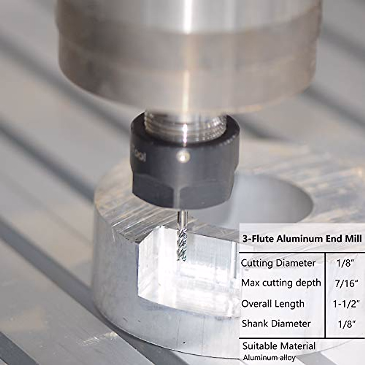SpeTool 1/8 End Mills for Aluminum 3 Flutes CNC Spiral Router Bits for Aluminum Cut Non-Ferrous Metal Upcut 1.5 inches Long 5 Pieces