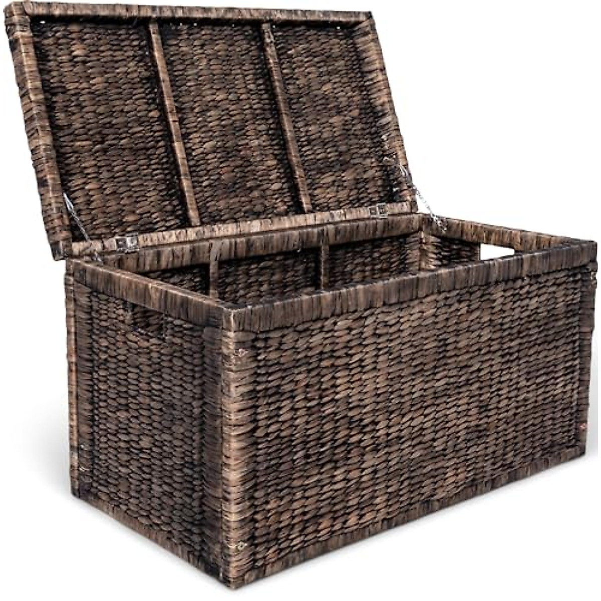 Finch Wicker Trunk - Vintage and Boho style Chest to store Blanket and toys, Ideal for Living Room, Bedroom, Kids Room, Wooden Frame with Water Hyacinth Woven Construction, Brown
