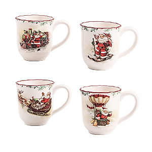 Bico Santa On The Way Ceramic Mugs, Set of 4, for Coffee, Tea, Drinks, Microwave & Dishwasher Safe