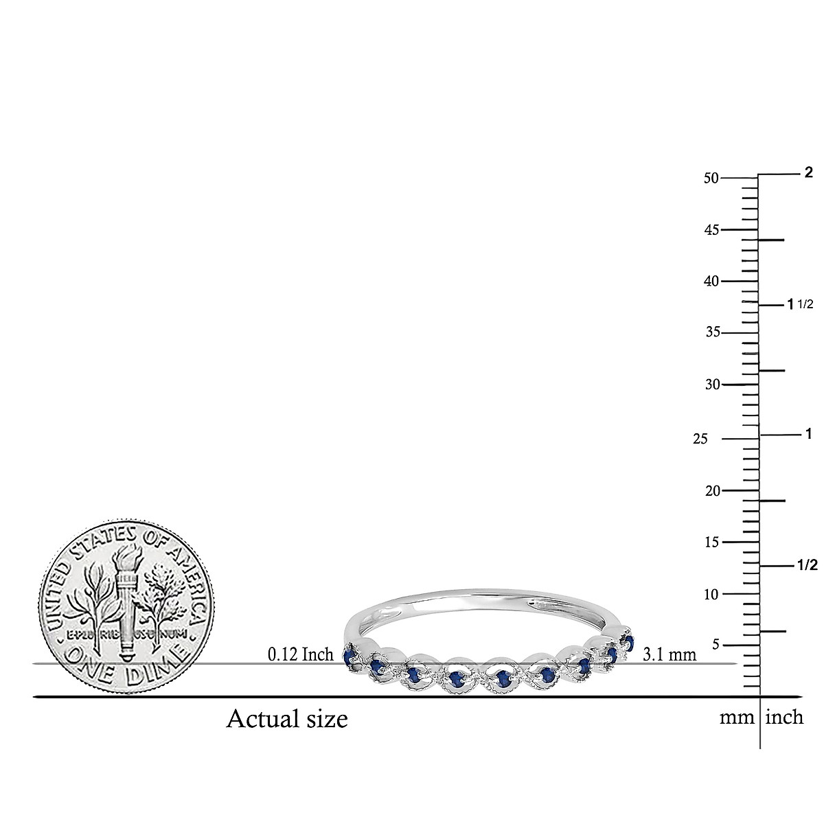 Dazzlingrock Collection Round Blue Sapphire 9 Stone Minimalist Stackable Wedding Ring for Women in 925 Sterling Silver, Size 8