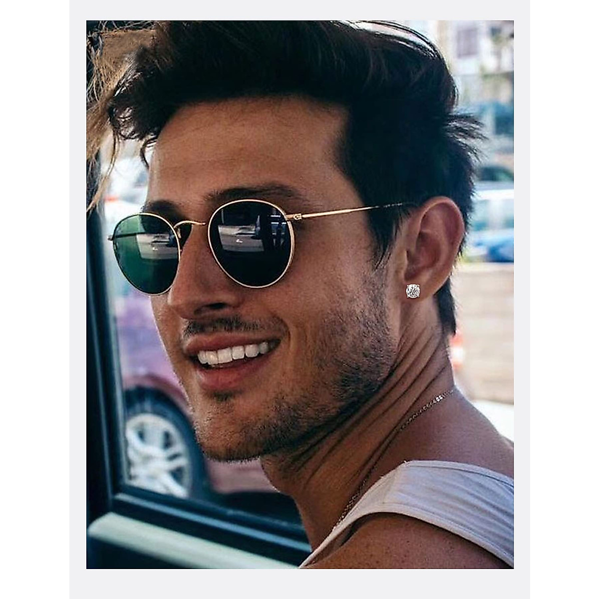 IMOLOVE Moissanite Stud Earrings with 0.6ct-3ct D Color Round Cut Lab Created Diamond Earrings in Sterling Silver with 18K White Gold Plated for Women Men-2