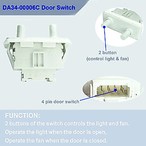DTAIR DA34-00006C Refrigerator Door Switch Replacement for Samsung Refrigerator DA34-00006D DA34-00048A AP4136952 PS4138718