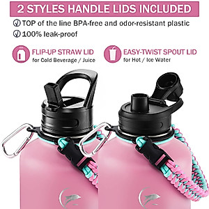 64 oz Insulated Water Bottle, Vacuum Stainless Steel Water Bottle with Straw Lids and Spout Lids, Paracord Handle,Thermo Mug Water Flask for Sports Outdoor Gym