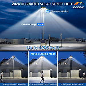 Solar Street Lights Outdoor, Solar Parking Lot Lights Commercial Grade 420000 Lumens Solar Lights Outdoor Waterproof Dusk to Dawn Motion Sensor with Remote Control, 4 Pack