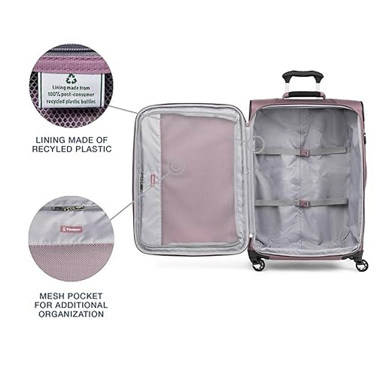 Travelpro Maxlite 5 Softside Expandable Luggage with 4 Spinner Wheels, Lightweight Suitcase, Men and Women, Dusty Rose Pink, Checked-Medium 25-Inch