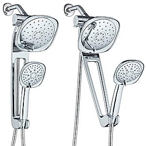 AQUABAR High Pressure Square 3-way Luxury Spa Combo System with Adjustable 18" Extension Arm for Easy Reach & Mobility - Use 7.5" Rain & Handheld Shower Head Separately or Together/All-Chrome Finish