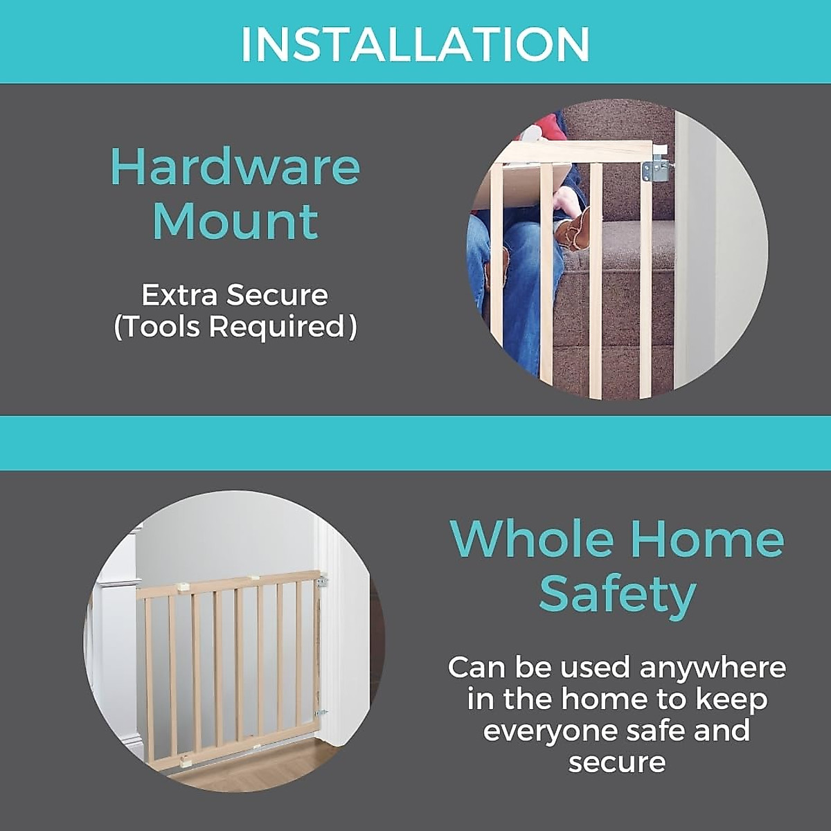 Toddleroo by North States Stairway Swing Wooden Gate, Baby Gate for Stairs. Fits 28"- 42" Wide. Hardware Mount. Child Gates for Doorways. Made in USA (30" Tall, Sustainable Hardwood)