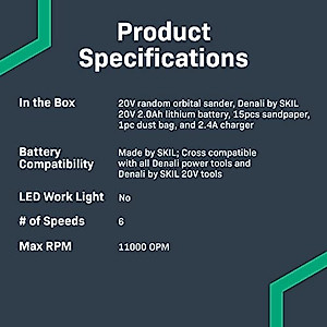 Amazon Brand - Denali by SKIL 20V Cordless Sander Kit with 2.0Ah Lithium Battery and 2.4A Charger