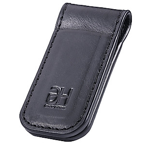 GH GOLD HORSE Slim Magnetic Money Clip Genuine Leather Business Card Holder for Men, Black