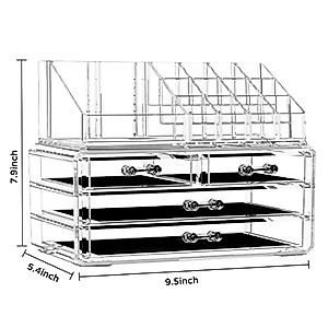 HBlife Acrylic Clear Dustproof Makeup Storage Organizer Drawers Large Skin Care Cosmetic Display Cases for Bathroom Stackable Storage Box with 4 Drawers for Vanity (Clear)