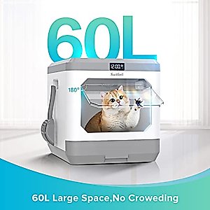 Smart Odor Removal Cat Litter Box, Large Litter Box with Deodorizing Device for Multiple Cats,Non Leaking Kitty Litter Box, Enclosed Odor Control Cat Box with Scoop&Mat