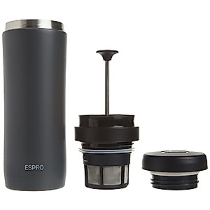 ESPRO P1 French Press Coffee Maker for Travel - Double Walled Stainless Steel Vacuum Insulated Coffee Maker and Tea Maker, Portable and Durable Coffee Press for Travel, 12 Ounce, Gun Metal Gray