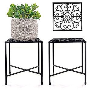 Mid Century Plant Stand, 2 Pack 11" Tall Metal Plant Stand for Flower Pot Planter Up to 100lbs, Rustproof Iron Plant Holder for Indoor Outdoor Use, Modern Plant Stand for Home Garden Display Greenery