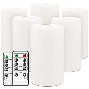 salipt Flameless Candles, LED Flickering Candles Set of 6 (H 6" xD 3") Battery Operated Candles,Waterproof Flameless Candles, Resin Plastic, Indoor Outdoor Use,White