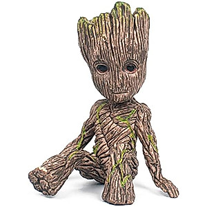 PVC Statue Groot in for Kids Home Decor Miniature Fairy Garden Sitting Groot Figurine, Brown