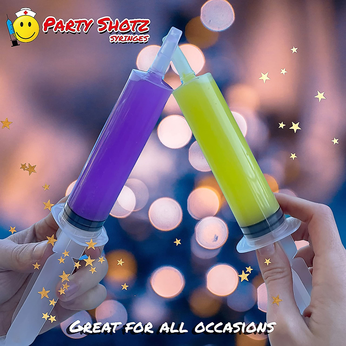 Party Shotz Jello Shot Syringes (Large 2oz with CAPS) Plastic Reusable Shots for Halloween, Christmas, Thanksgiving, Bachelorette Parties Favors - 60ml (2oz Jello Syringes, 36)