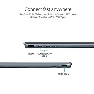 ASUS ZenBook 13 Ultra-Slim Laptop, 13.3” OLED FHD NanoEdge Bezel Display, Intel Core i7-1165G7, 16GB LPDDR4X RAM, 512GB SSD, NumberPad, Thunderbolt 4, Wi-Fi 6, Windows 10 Pro, Pine Grey, UX325EA-XS74