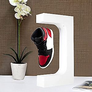 Floating Shoe Display Magnetic Levitating Sneaker Stand Holder Rotation Acrylic Rack with LED Light for Gift Advertising Exhibition Storefront Shop up to Size 13 Big Shoes (White Without Shoe)
