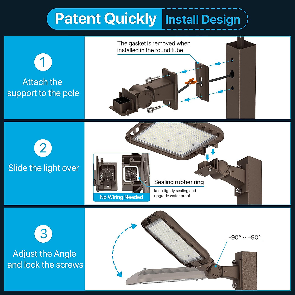lumenfox 240W LED Parking Lot Lights Outdoor, Shoebox LED Parking Lot Light Adjustable Arm Mount 5000K 36000LM 150LM/W Parking Light with Dusk to Dawn Photocell IP65 Waterproof for Street Public Park