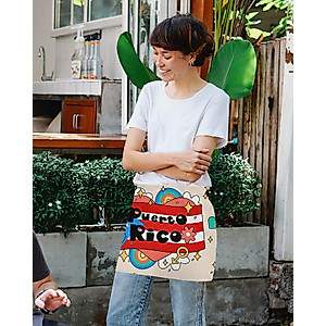 Puerto Rico Flag Rainbow Server Aprons with Pockets, Waiter Waitress Aprons Waterproof, Khaki Star Hearts Half Waist Apron for Restaurant Women Men, 24 x 13 Inch