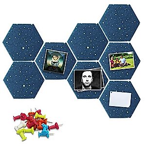 Fovasen Hexagon Felt Board Tiles Self Adhesive Wall Bulletin Boards Felt Memo Board Notice Board Felt Pin Board Tiles with Push Pins for Home Office Classroom Wall Decal Creative Decor, Star 8 Pcs