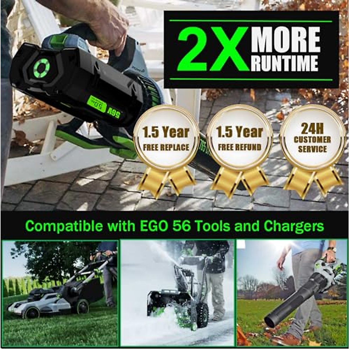 POWITEC 【3rd Generation】 56V 5.0Ah Replacement Battery for EGO 56V Battery BA2800 BA4200 Lithium Ion Battery Compatible with EGO Power+ Cordless Tool Battery Pack