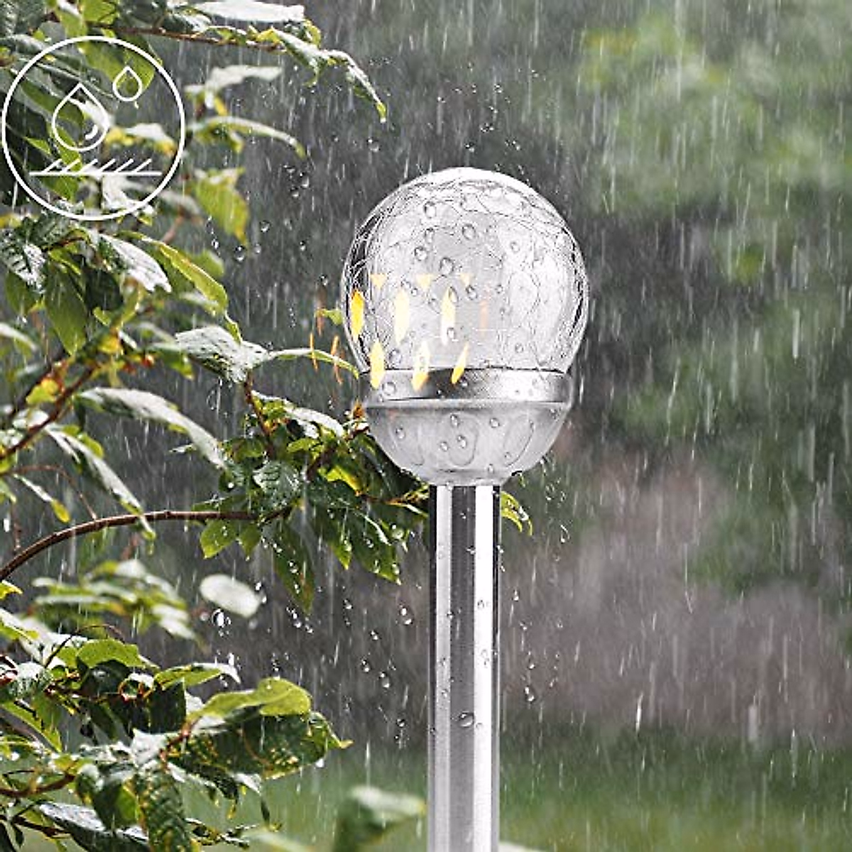 TOPINCN 2Pcs Solar Outdoor Lights, Waterproof Courtyard Stake Crackle Round Ball Lights LED Solar Powered Garden Lamp for Yard Patio Walkway