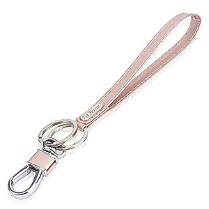 Arae PU Leather Wrsitlet Keychain Bracelet with 2 Key Rings and 1 Metal Clasp for Keys Card Holder women girls - Rose Gold