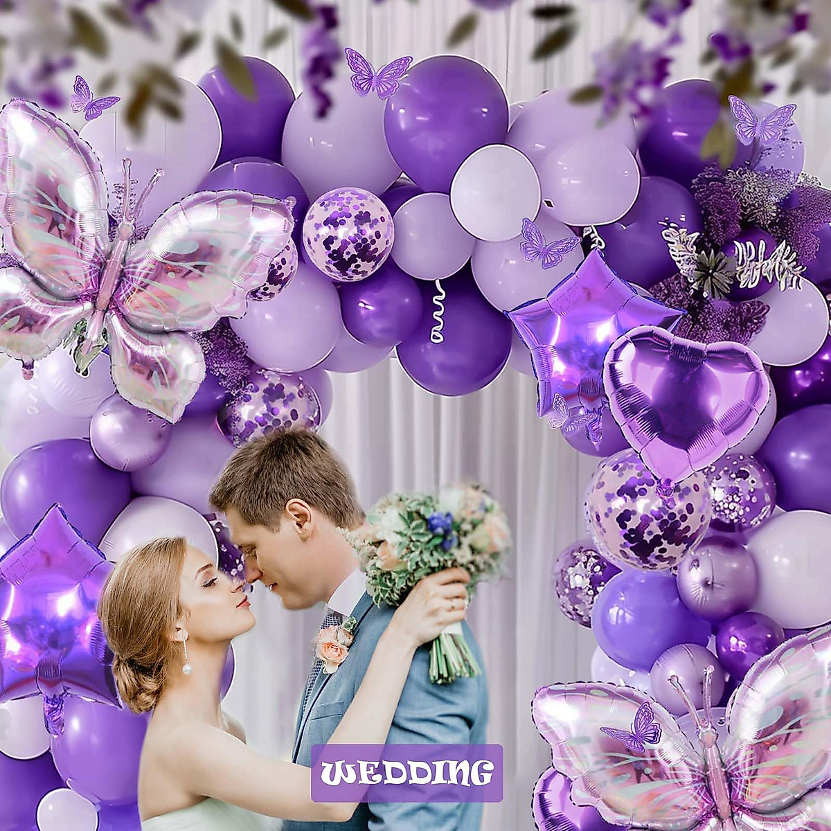 purple butterfly balloon arch kit, 167 Pieces Purple Butterfly Baby Shower Decorations, lavender balloon arch kit for Mother's Day Valentine's Day Birthday Wedding Party Decoration.