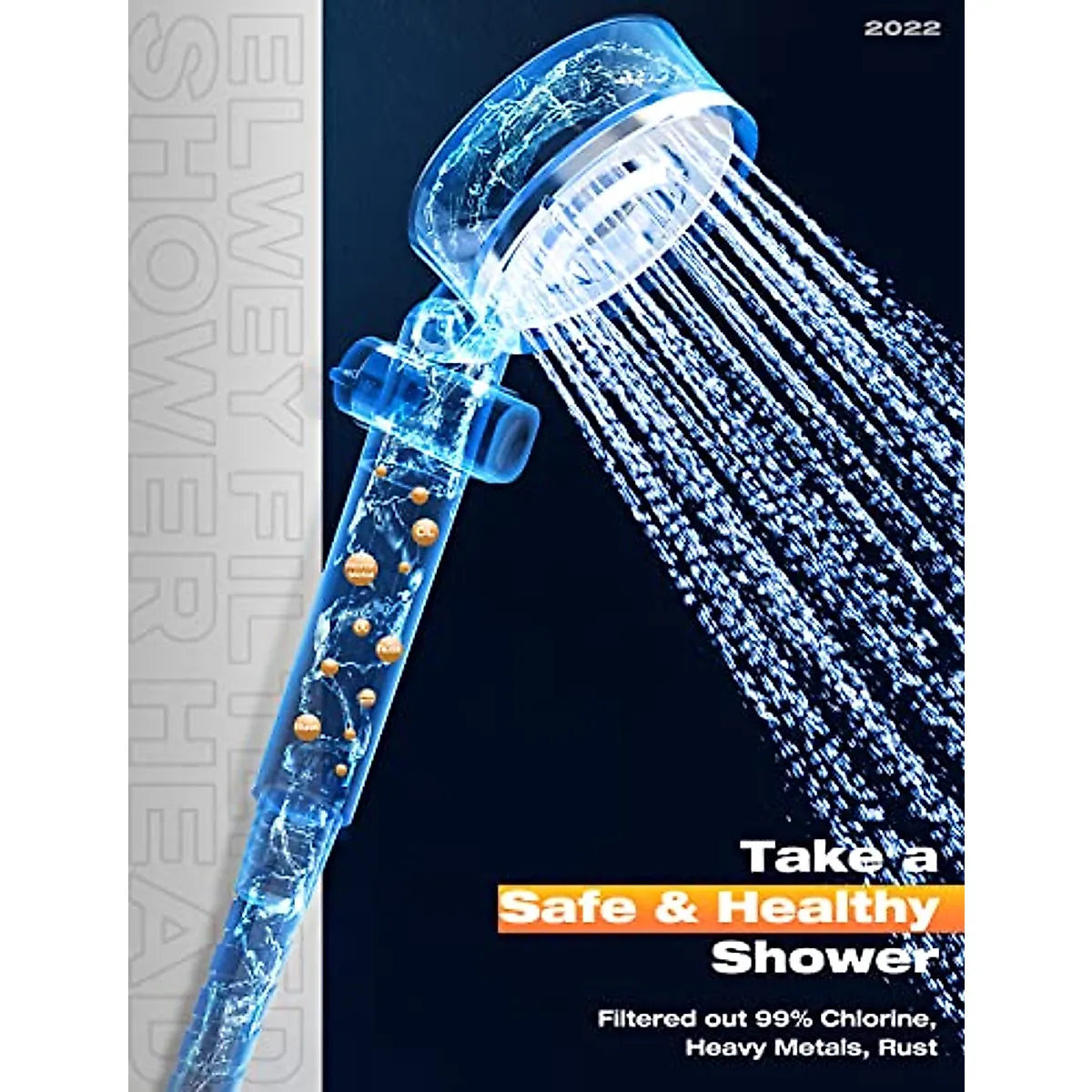 Filtered Handheld Shower Head, ELWEY High Pressure Showerhead with [Rainfall] [Mist] [Massage] Spray Modes Shower wand Comes With [Stainless Steel Hose] [Teflon Tape] [Shower Filter Replacement]