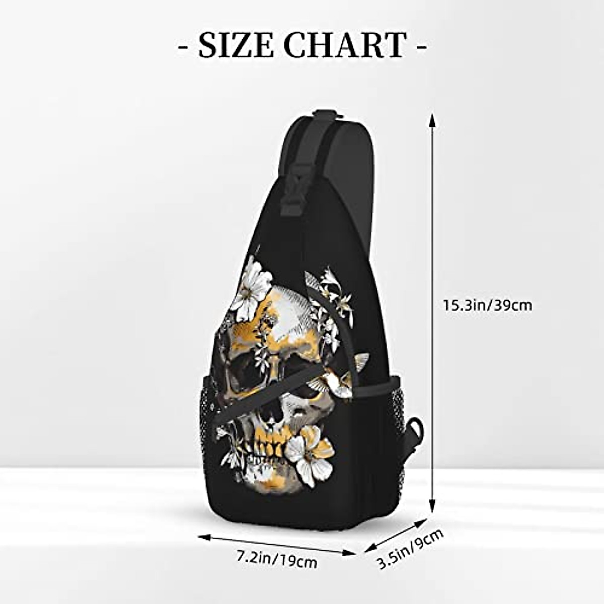 Yrebyou Skull Sling Bag for Women Crossbody Backpack Travel Shoulder Hiking Bags Waterproof Daypack For Beach Outdoor Camping