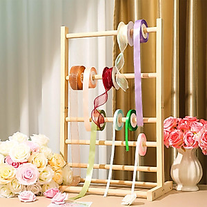 Lineshading 5 Tier Wooden Ribbon Holder Organizer Wooden Ribbon Rack Ribbon Spool Holder Storage Rack for Craft Sewing Yarn Mesh Crochet Tulle Tape Roll Gift Wrapping,27.55 x 17.71 x 11.81 Inches